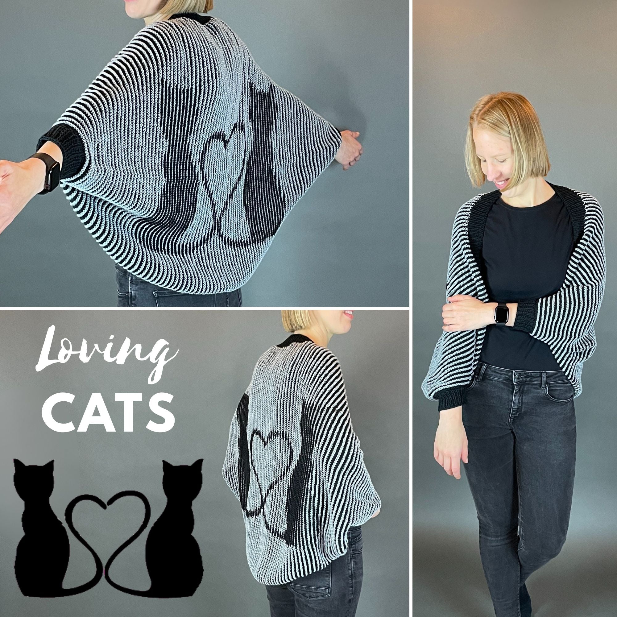 Lola Illusion Knitted Soul Warmer - Loving Cats - 8ply – BELLEMAE YARNS